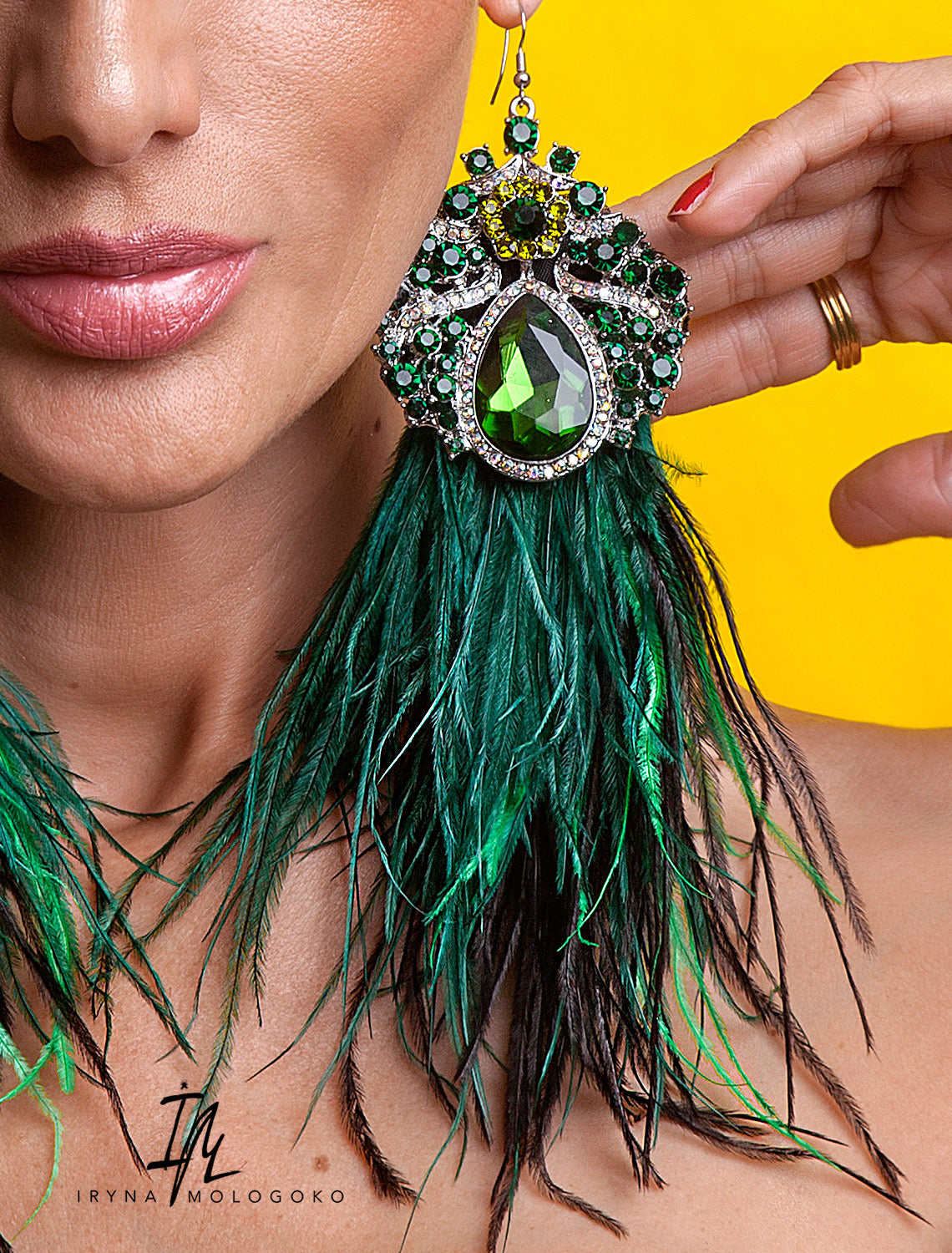 Emerald Green VIOLETA Dangle Statement Feather Earrings on a Post or W ...