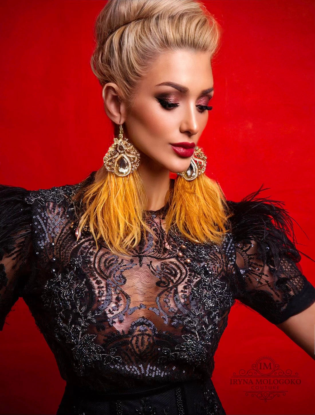 VIOLETA Dangle Statement Feather Earrings – Mologoko Couture